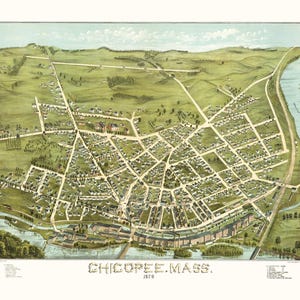 Chicopee, Massachusetts in 1878 - Bird's Eye View, Aerial Map, Panorama ...