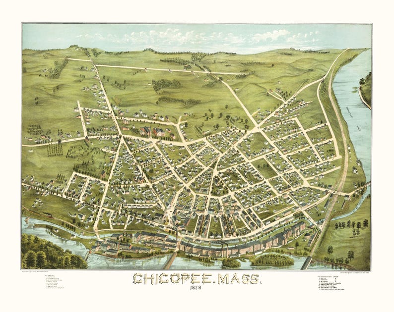 Chicopee, Massachusetts in 1878 - Bird's Eye View, Aerial Map, Panorama ...