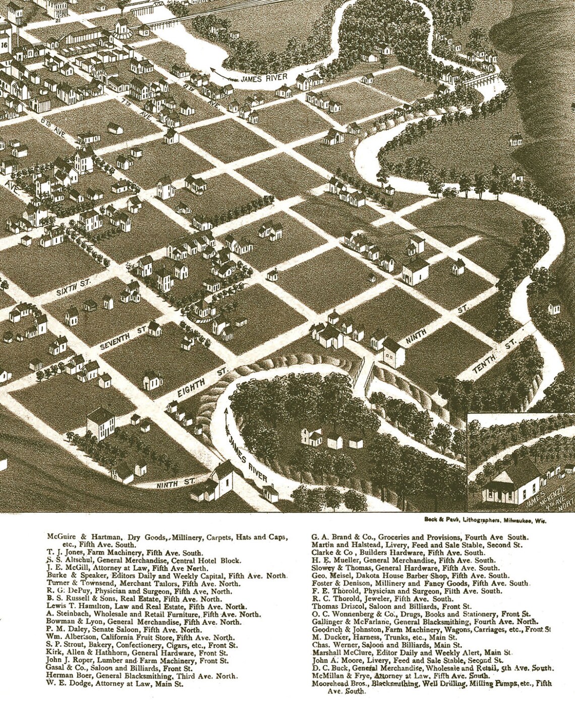 Jamestown, North Dakota in 1883 - Bird's Eye View Map, Aerial, Panorama ...