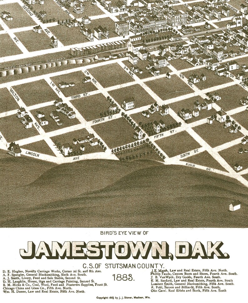Jamestown, North Dakota in 1883 - Bird's Eye View Map, Aerial, Panorama ...