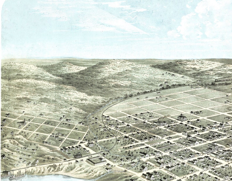Nebraska City, Nebraska in 1868 - Bird's Eye View Map, Aerial, Panorama ...