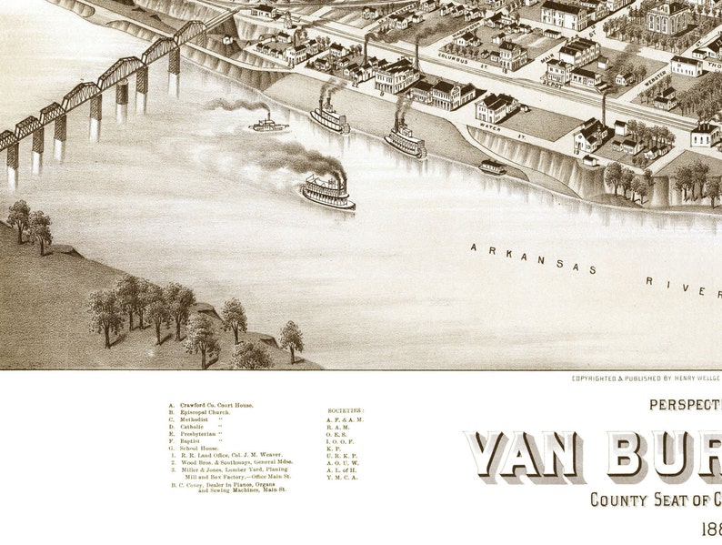Van Buren, Arkansas in 1888 - Bird's Eye View Map, Aerial Map, Panorama ...
