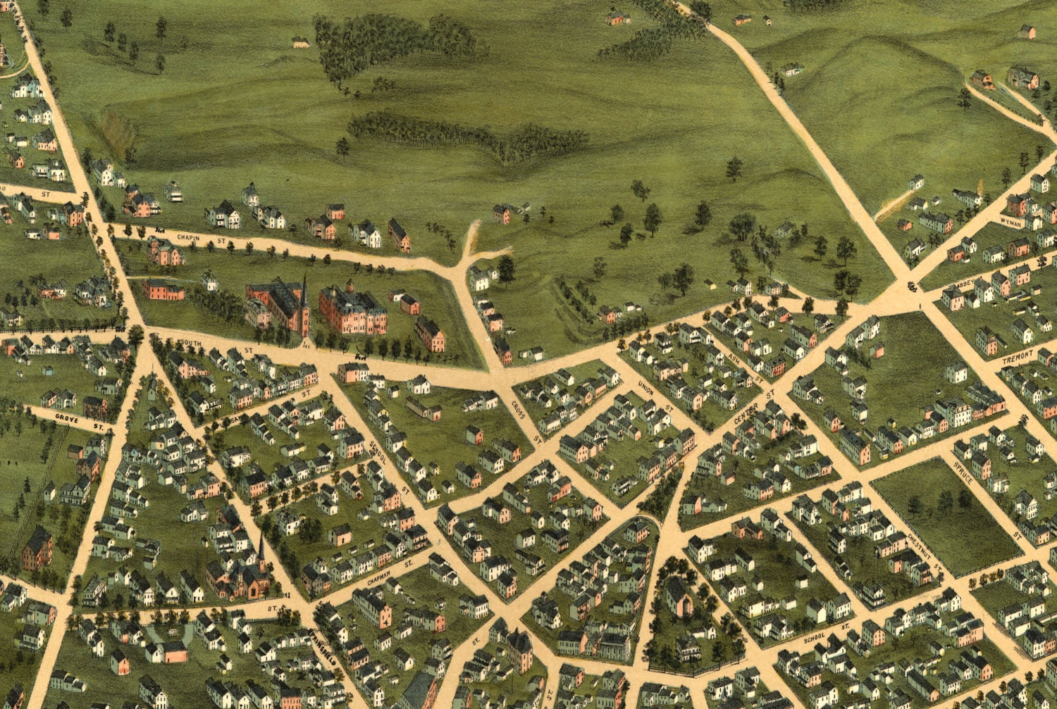 Chicopee Massachusetts in 1878 Bird's Eye View Aerial - Etsy