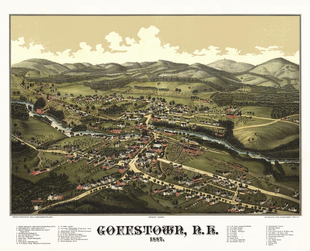Goffstown, New Hampshire in 1887 - Bird's Eye View Map, Aerial ...
