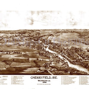 Cherryfield Maine in 1896 Bird's Eye View Map Aerial - Etsy