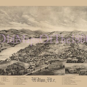 Wilton, Maine in 1895 Bird's Eye View Map, Aerial, Panorama, Vintage ...