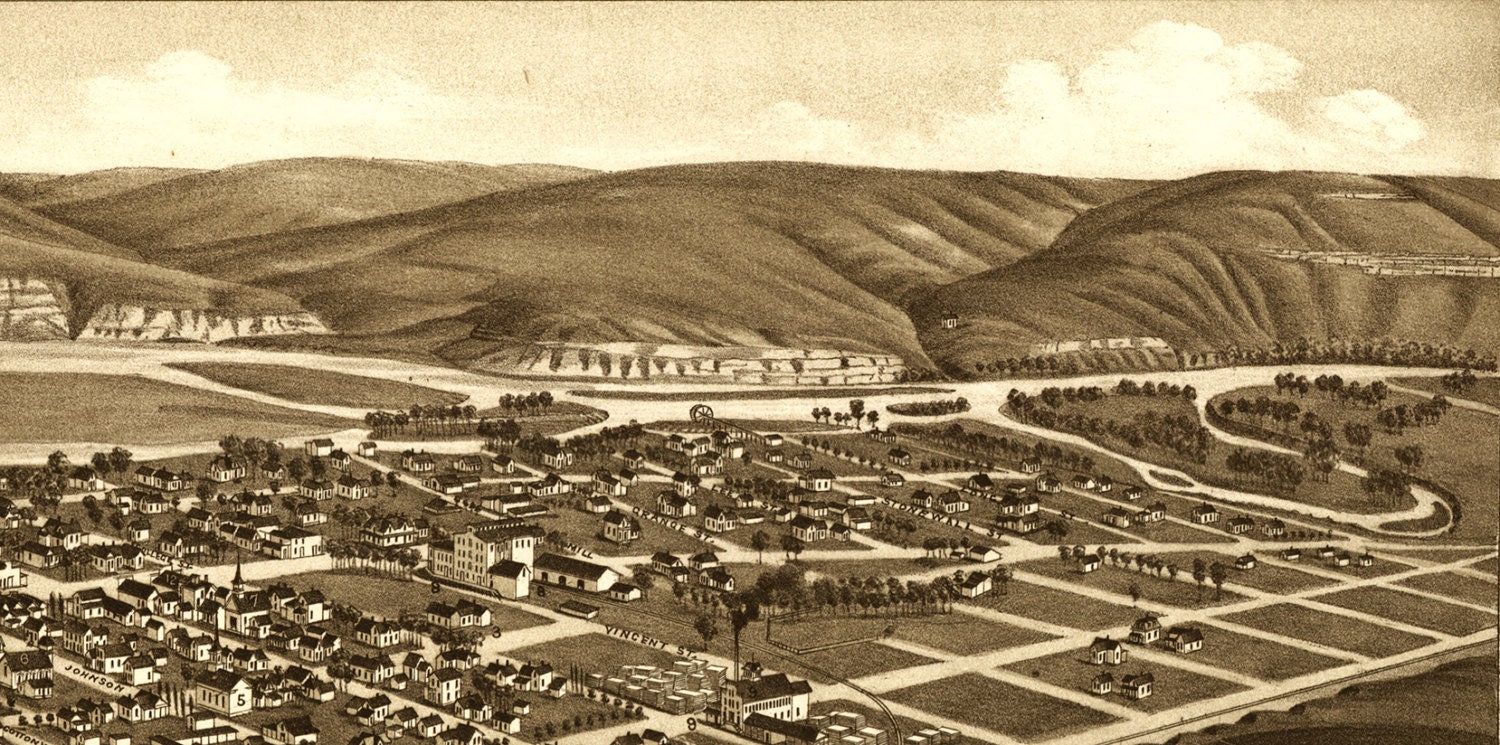 Pendleton, Oregon in 1884 - Bird's Eye View Map, Aerial Map, Panorama ...