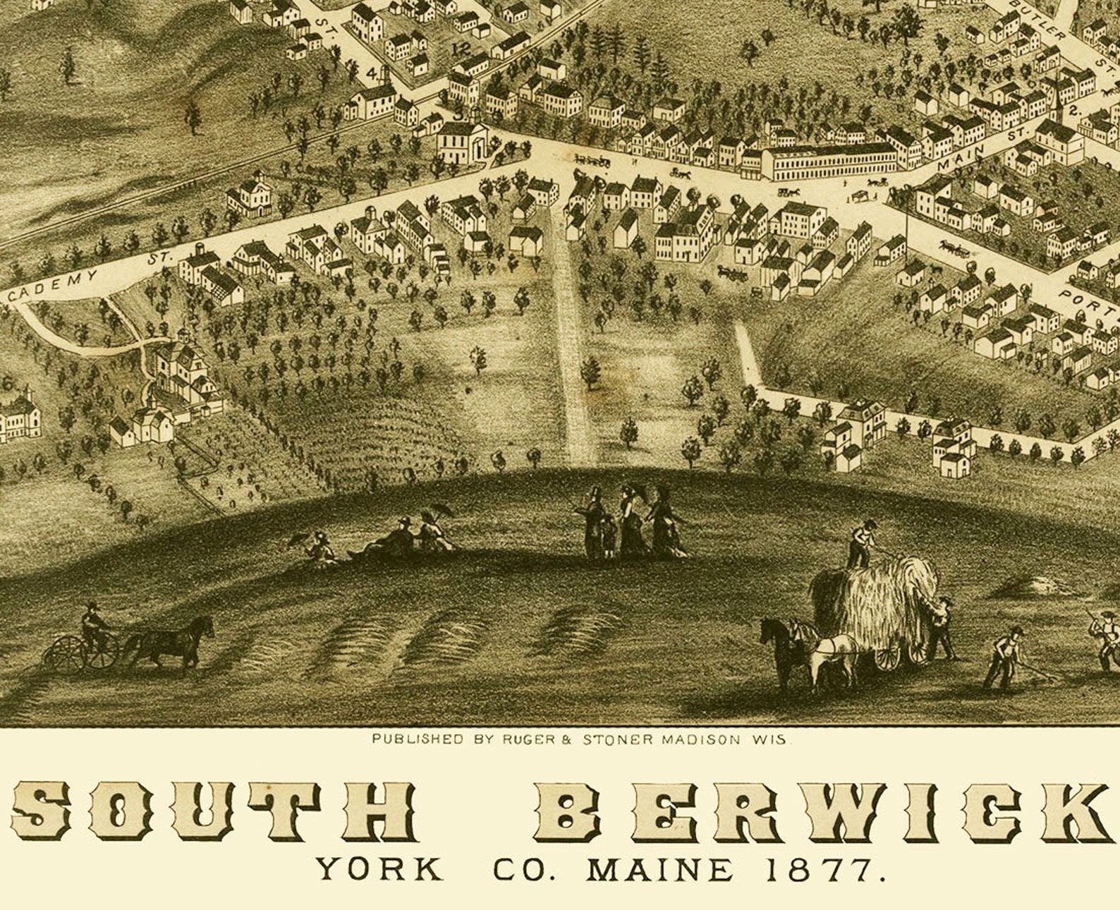 South Berwick Maine in 1877 Bird's Eye View Map - Etsy