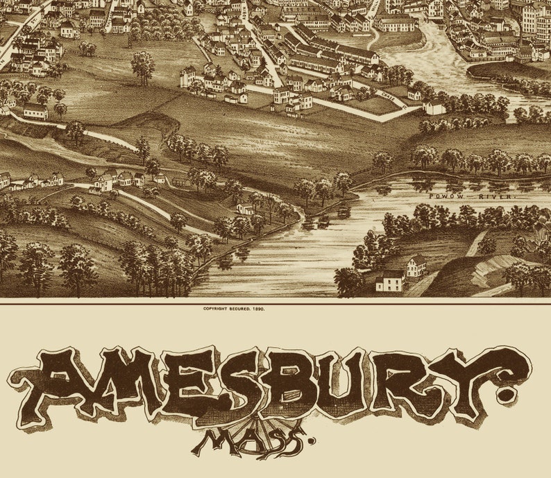 Amesbury, Massachusetts in 1890 - Bird's Eye View, Aerial Map, Panorama ...