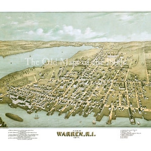 Warren, Rhode Island in 1877 Bird's Eye View, Map, Aerial, Panorama ...
