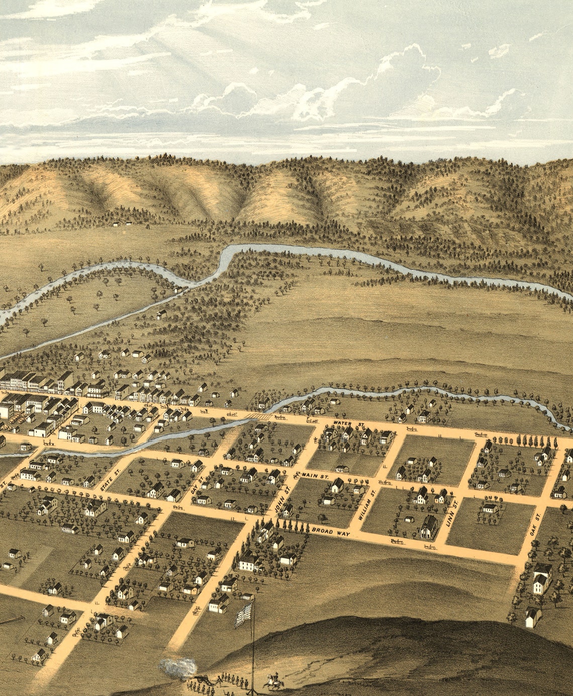 Decorah, Iowa in 1870 - Bird's Eye View Map, Aerial Map, Panorama ...
