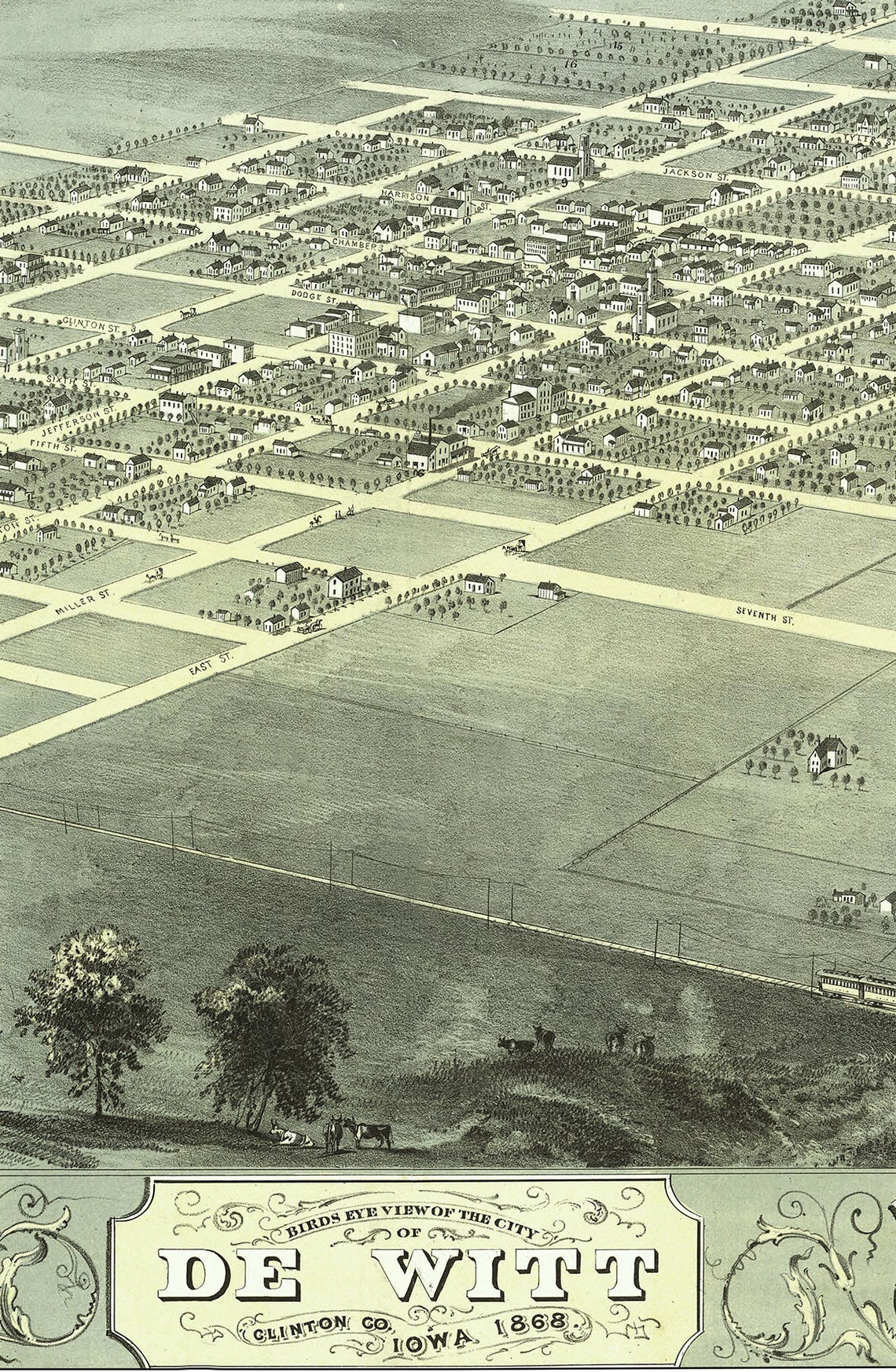 De Witt Iowa in 1868 Bird's Eye View Map Aerial map | Etsy
