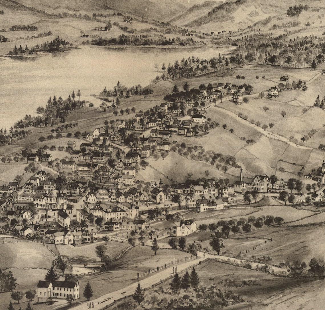 Wilton, Maine in 1895 - Bird's Eye View Map, Aerial, Panorama, Vintage ...