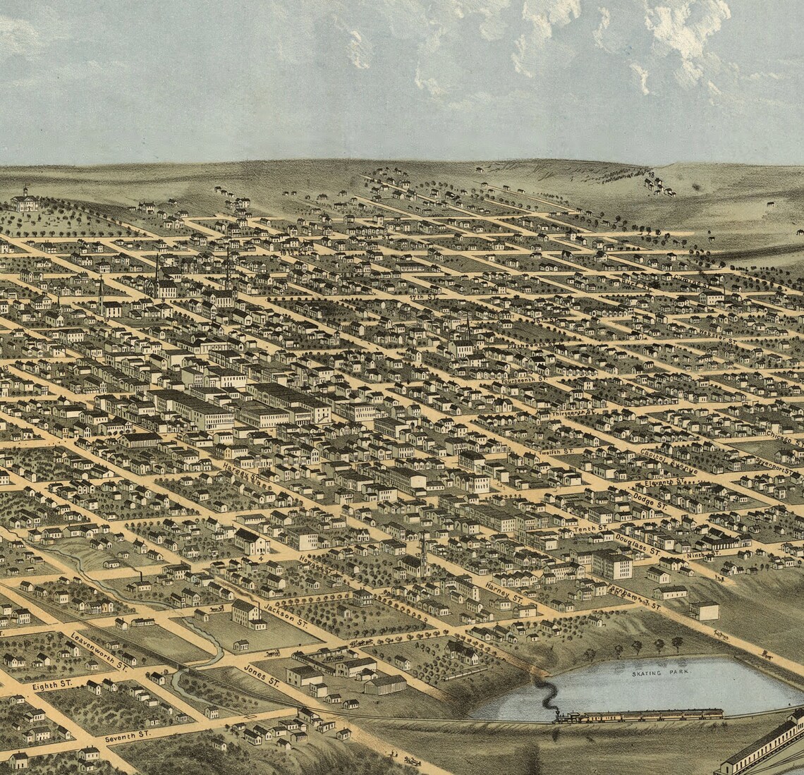 Omaha, Nebraska in 1868 - Bird's Eye View Map, Aerial, Panorama ...