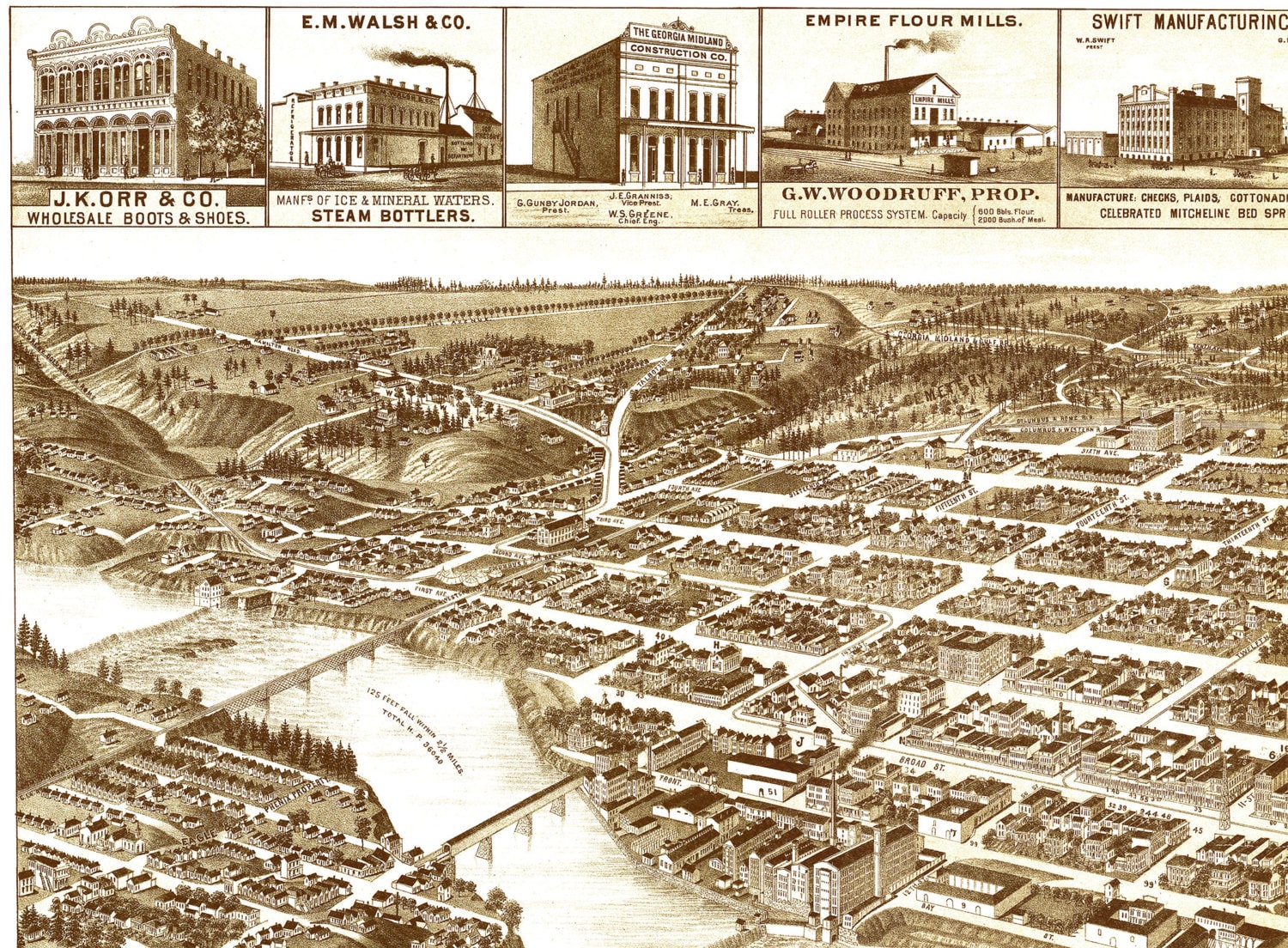 Columbus, Georgia in 1886 - Bird's Eye View, Aerial Map, Panorama ...