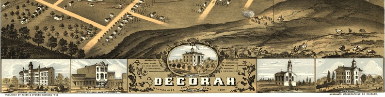 Decorah, Iowa in 1870 - Bird's Eye View Map, Aerial Map, Panorama ...