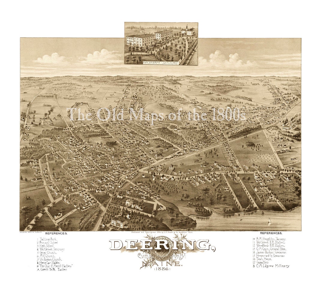 Deering Maine in 1886 Bird's Eye View Map Aerial - Etsy