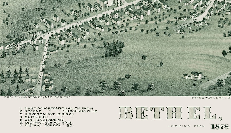 Bethel, Maine in 1878 - Bird's Eye View Map, Aerial, Panorama, Vintage ...