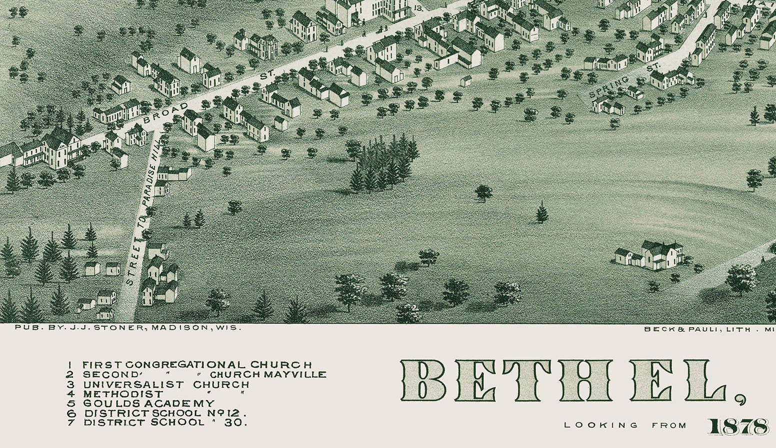 Bethel, Maine in 1878 Bird's Eye View Map, Aerial, Panorama, Vintage ...