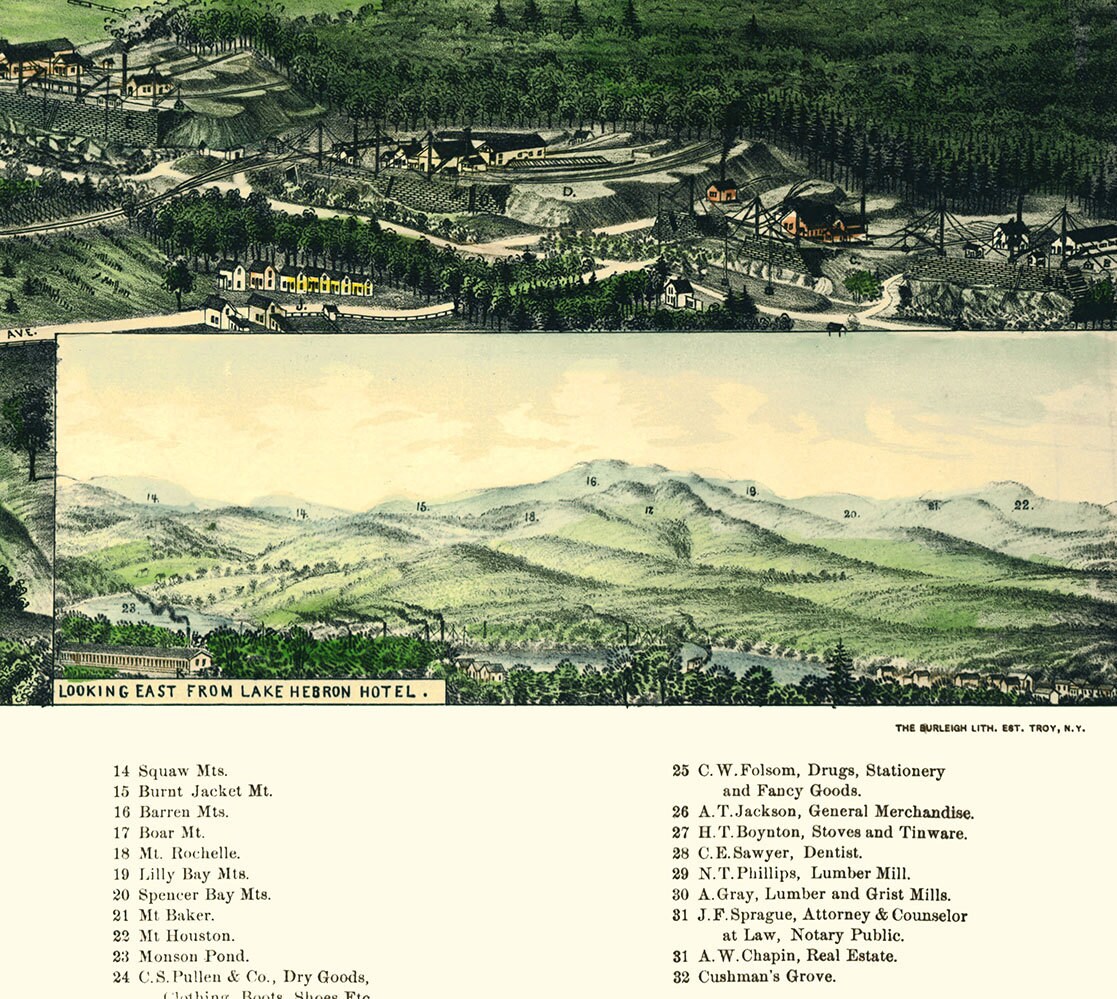 Monson, Maine in 1889 - Bird's Eye View Map, Aerial, Panorama, Vintage ...