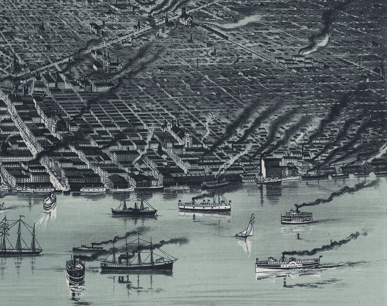 Central Detroit, Michigan in 1889 - Bird's Eye View Map, Aerial ...