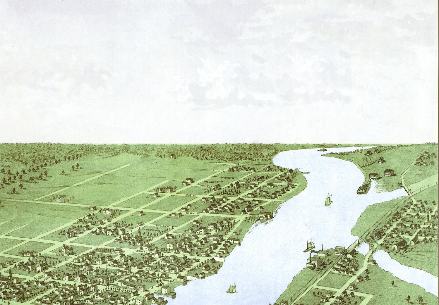 Green Bay and Fort Howard Wisconsin in 1867 Bird's Eye - Etsy