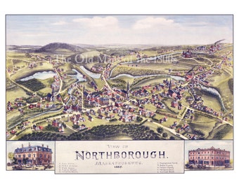 Bird's Eye View of Northborough Massachusetts 1887 - Etsy