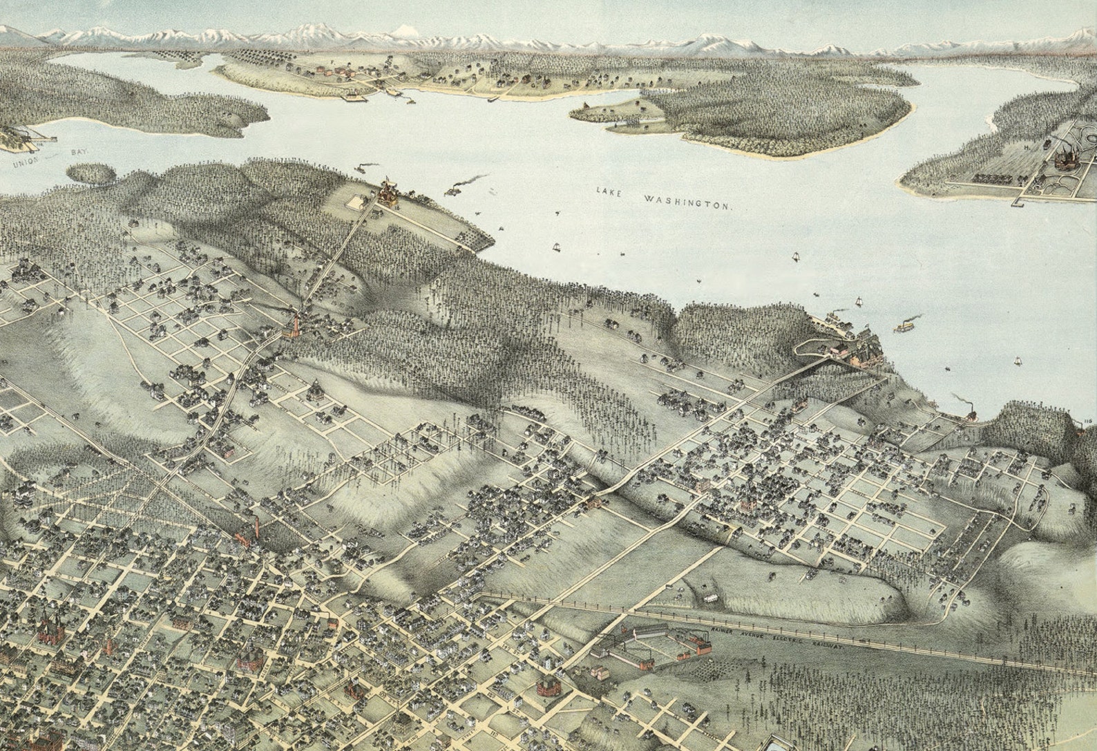 Seattle, Washington and Environs in 1891 - Bird's Eye View, Map, Aerial ...