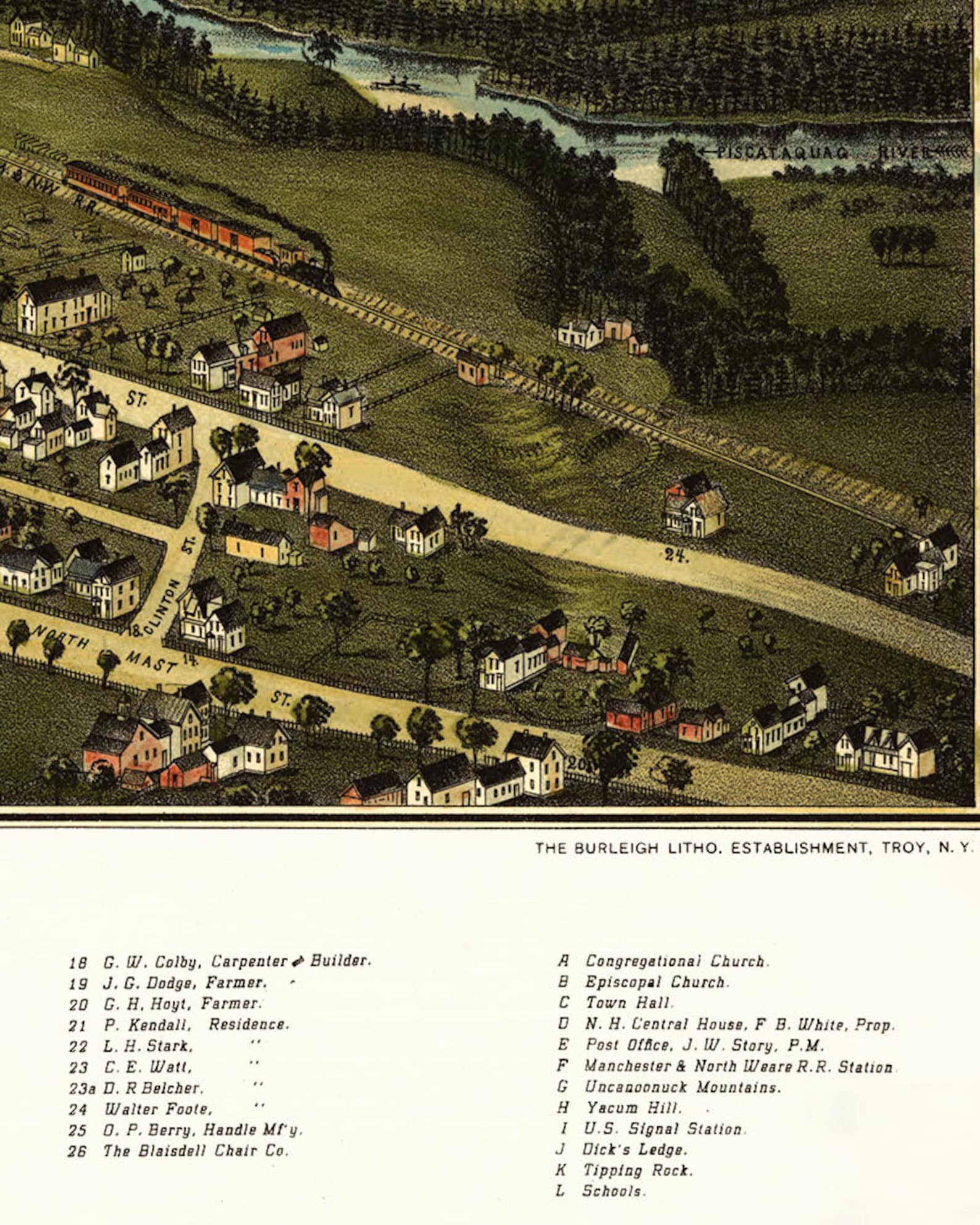 Goffstown New Hampshire in 1887 Bird's Eye View Map - Etsy