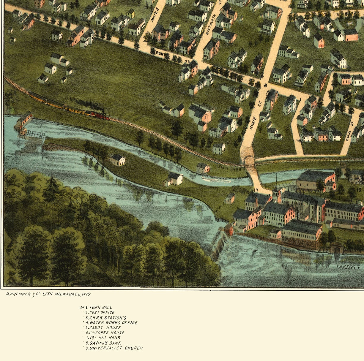 Chicopee Massachusetts in 1878 Bird's Eye View Aerial - Etsy