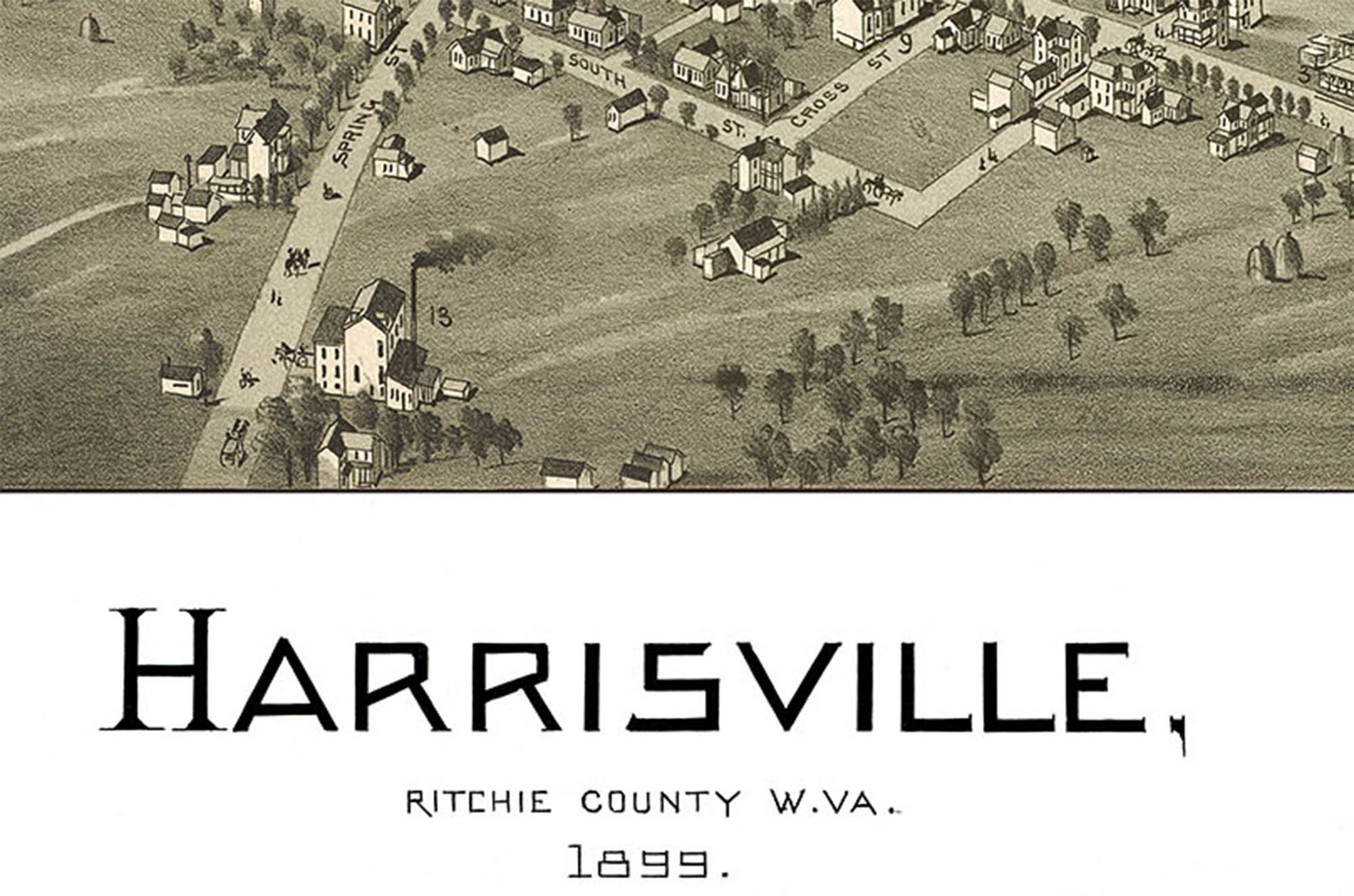 Harrisville, Virginia Occidental en 1899 Mapa a vista de pájaro, Aéreo ...
