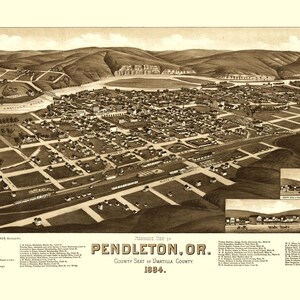 Pendleton, Oregon in 1884 - Bird's Eye View Map, Aerial Map, Panorama ...