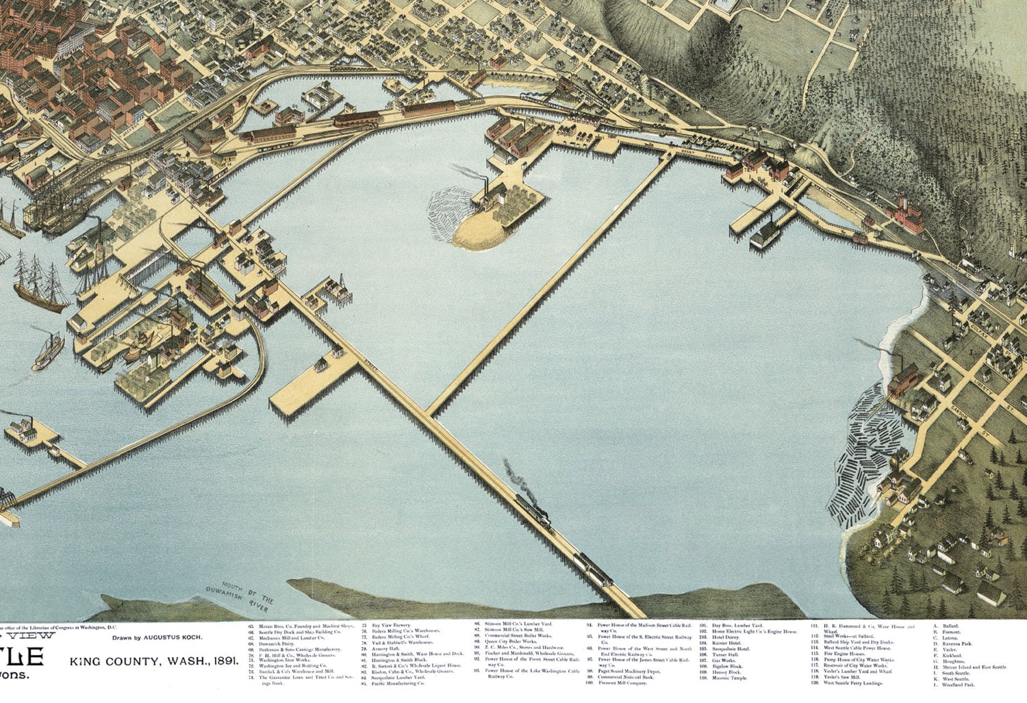 Seattle, Washington and Environs in 1891 - Bird's Eye View, Map, Aerial ...