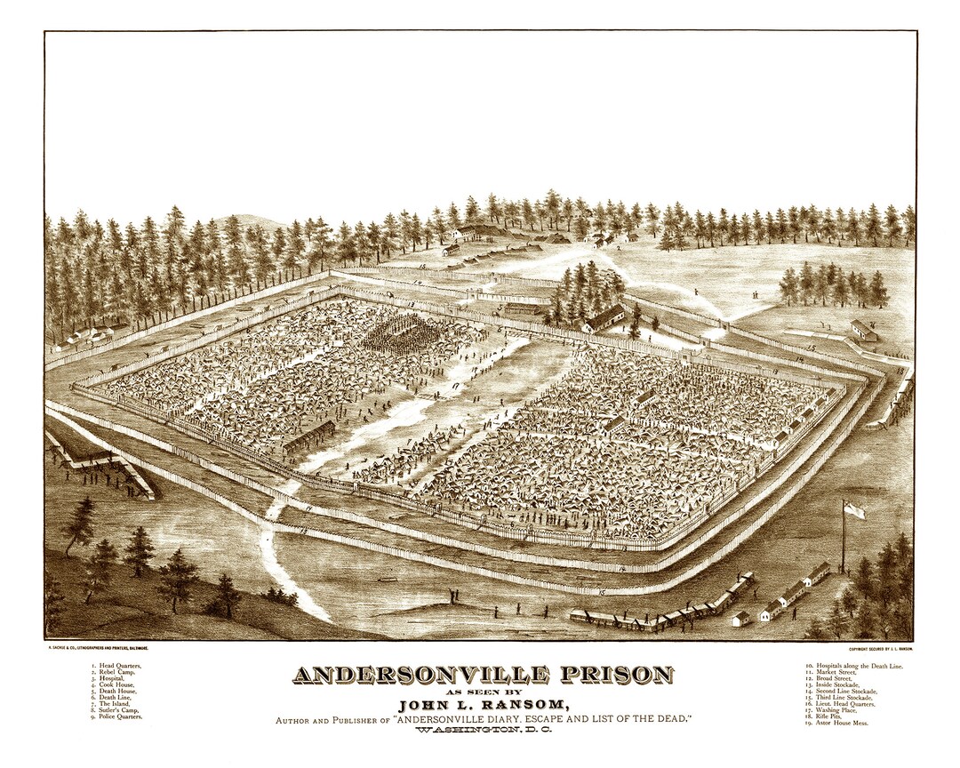 Andersonville Prison, Georgia - Created 1882 - Bird's Eye View, Aerial ...