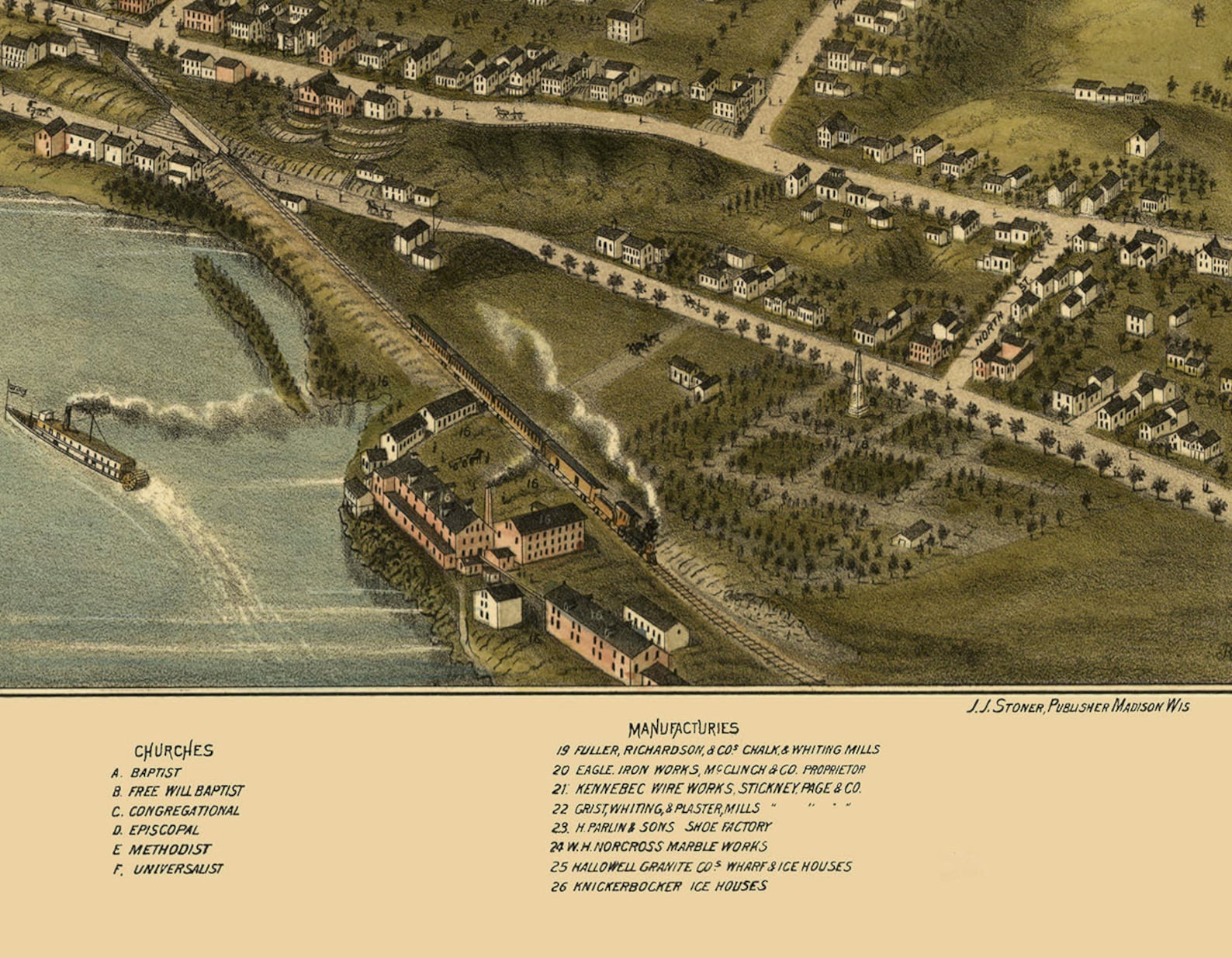 Hallowell, Maine in 1878 - Bird's Eye View Map, Aerial, Panorama ...