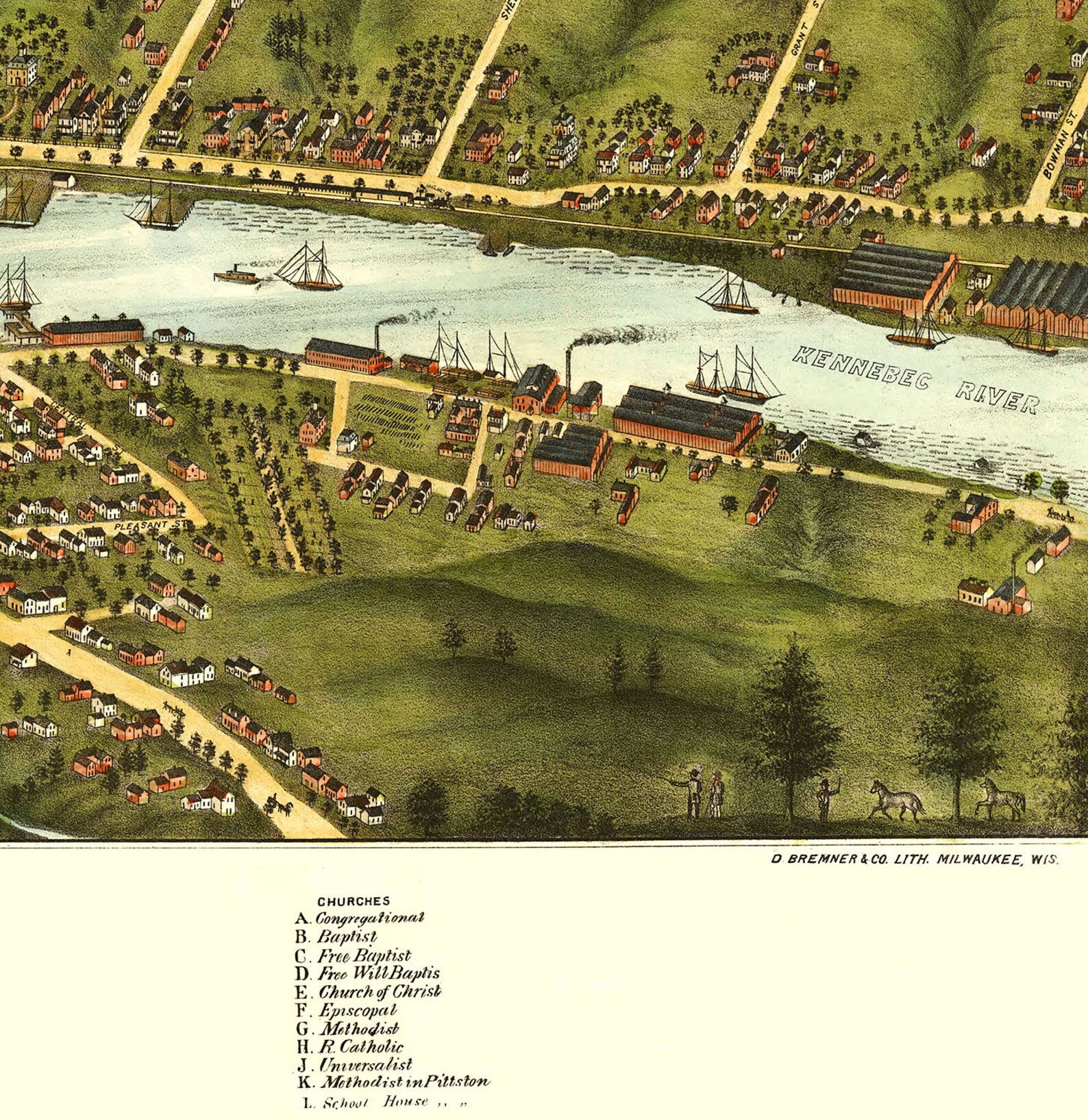 Gardiner and Pittston, Maine in 1878 - Bird's Eye View Map, Aerial ...