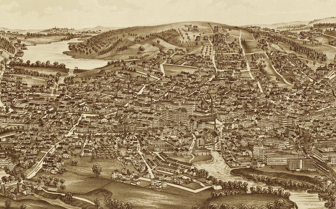 Amesbury, Massachusetts in 1890 - Bird's Eye View, Aerial Map, Panorama ...