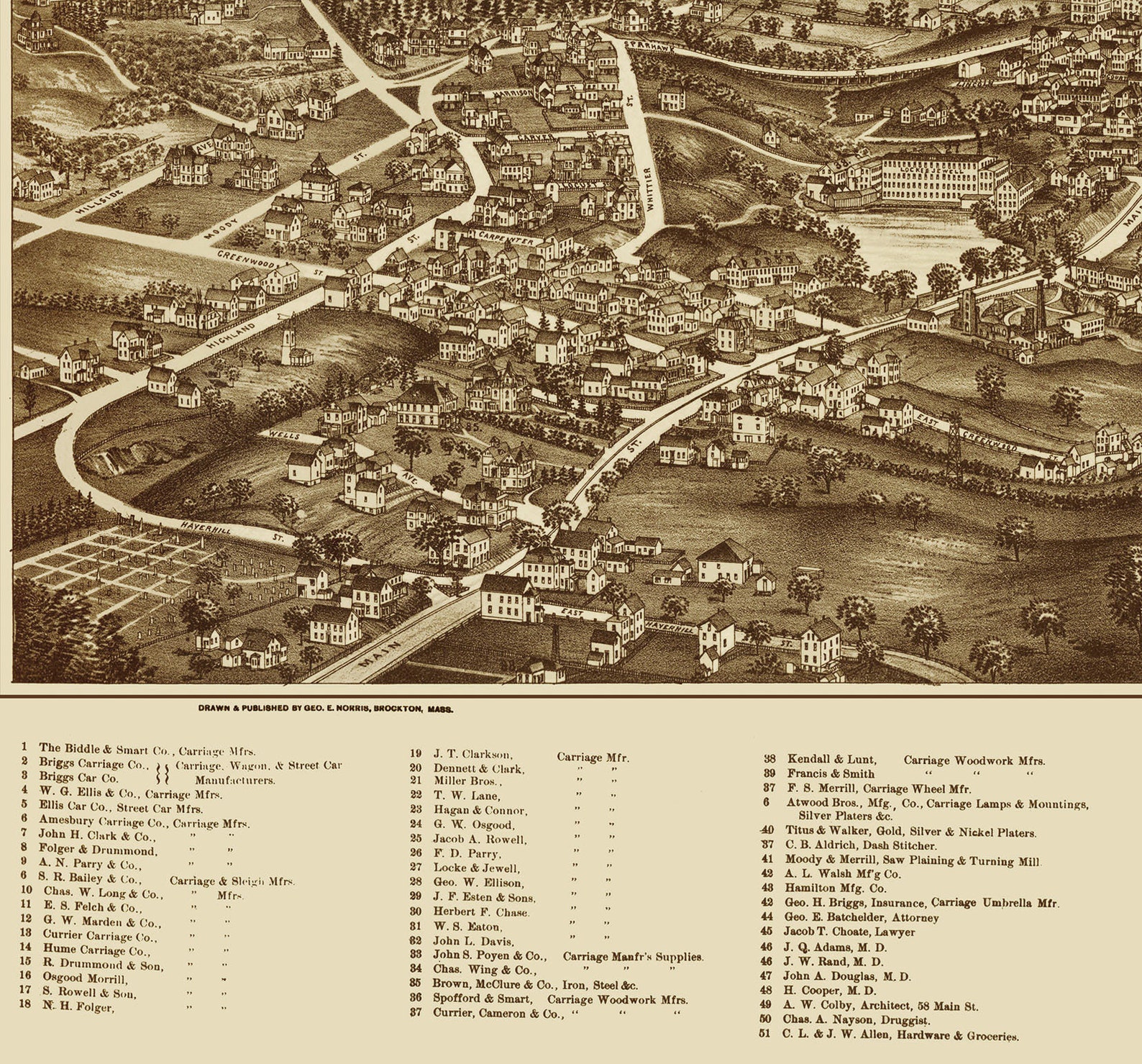 Amesbury, Massachusetts in 1890 - Bird's Eye View, Aerial Map, Panorama ...