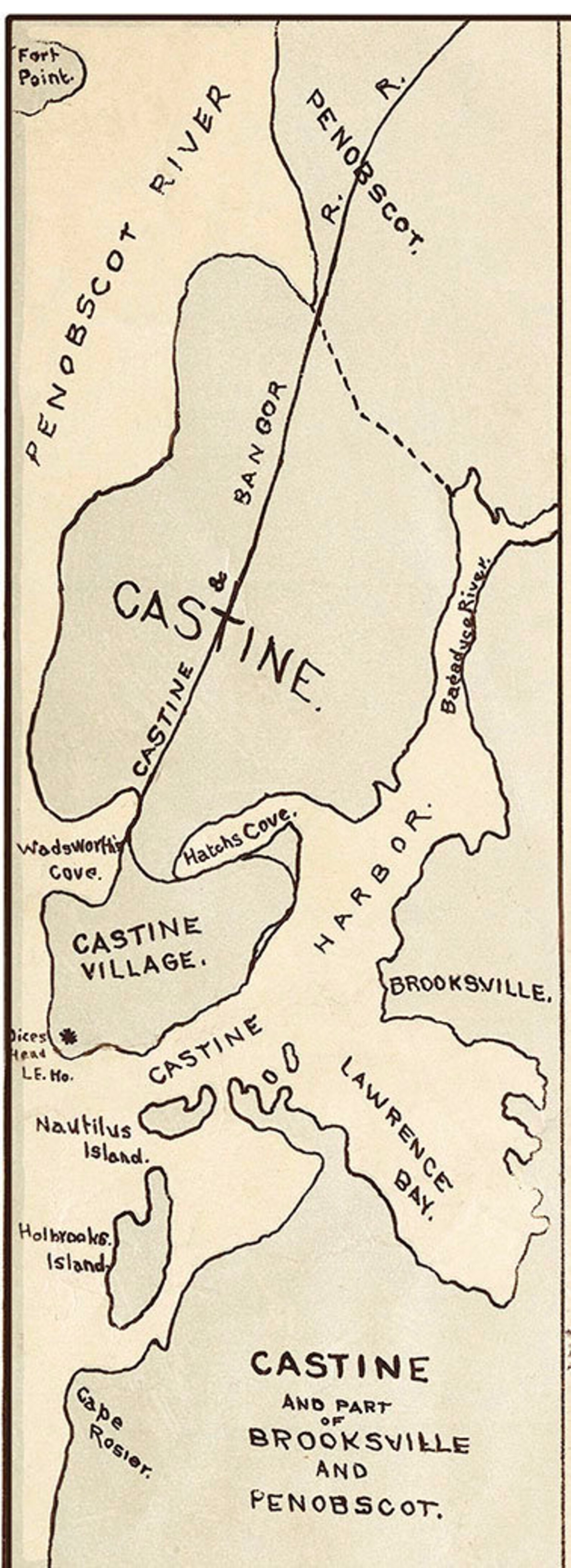 Castine, Maine in 1889 - Bird's Eye View Map, Aerial, Panorama, Vintage ...