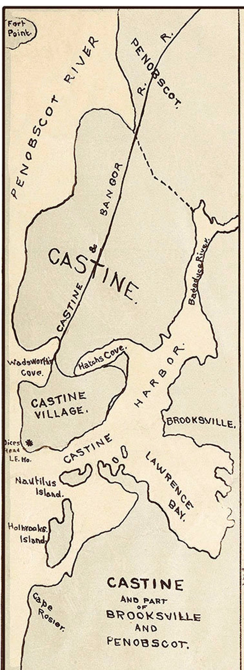 Castine, Maine in 1889 - Bird's Eye View Map, Aerial, Panorama, Vintage ...