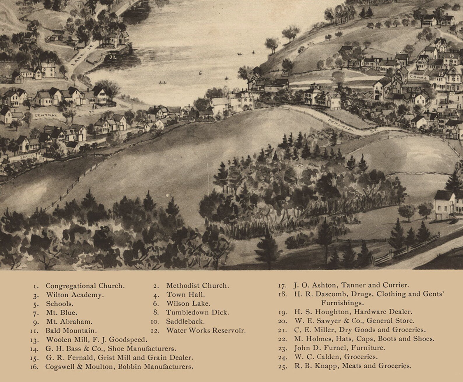 Wilton, Maine in 1895 - Bird's Eye View Map, Aerial, Panorama, Vintage ...