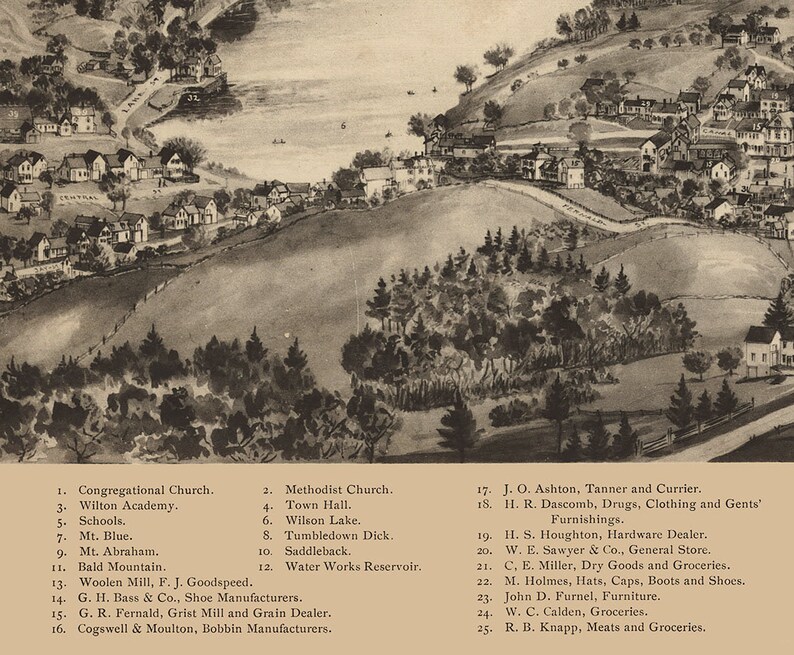 Wilton, Maine in 1895 - Bird's Eye View Map, Aerial, Panorama, Vintage ...