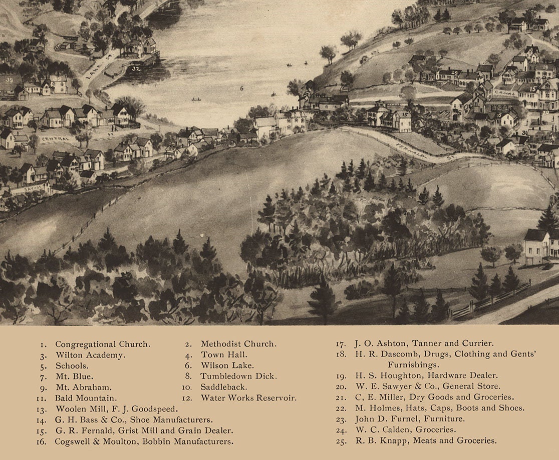 Wilton, Maine in 1895 - Bird's Eye View Map, Aerial, Panorama, Vintage ...
