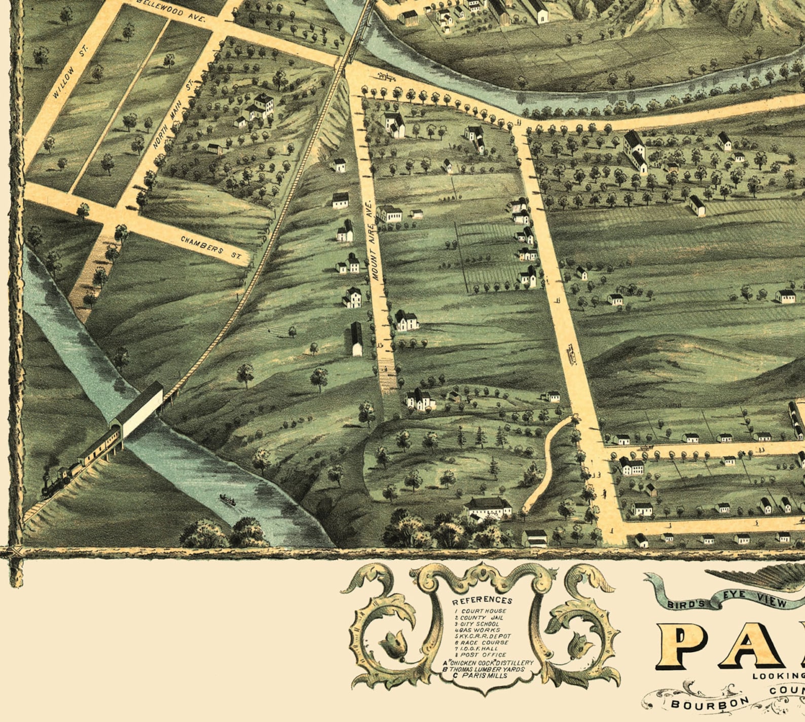Paris, Kentucky in 1870 - Bird's Eye View Map, Aerial Map, Panorama ...