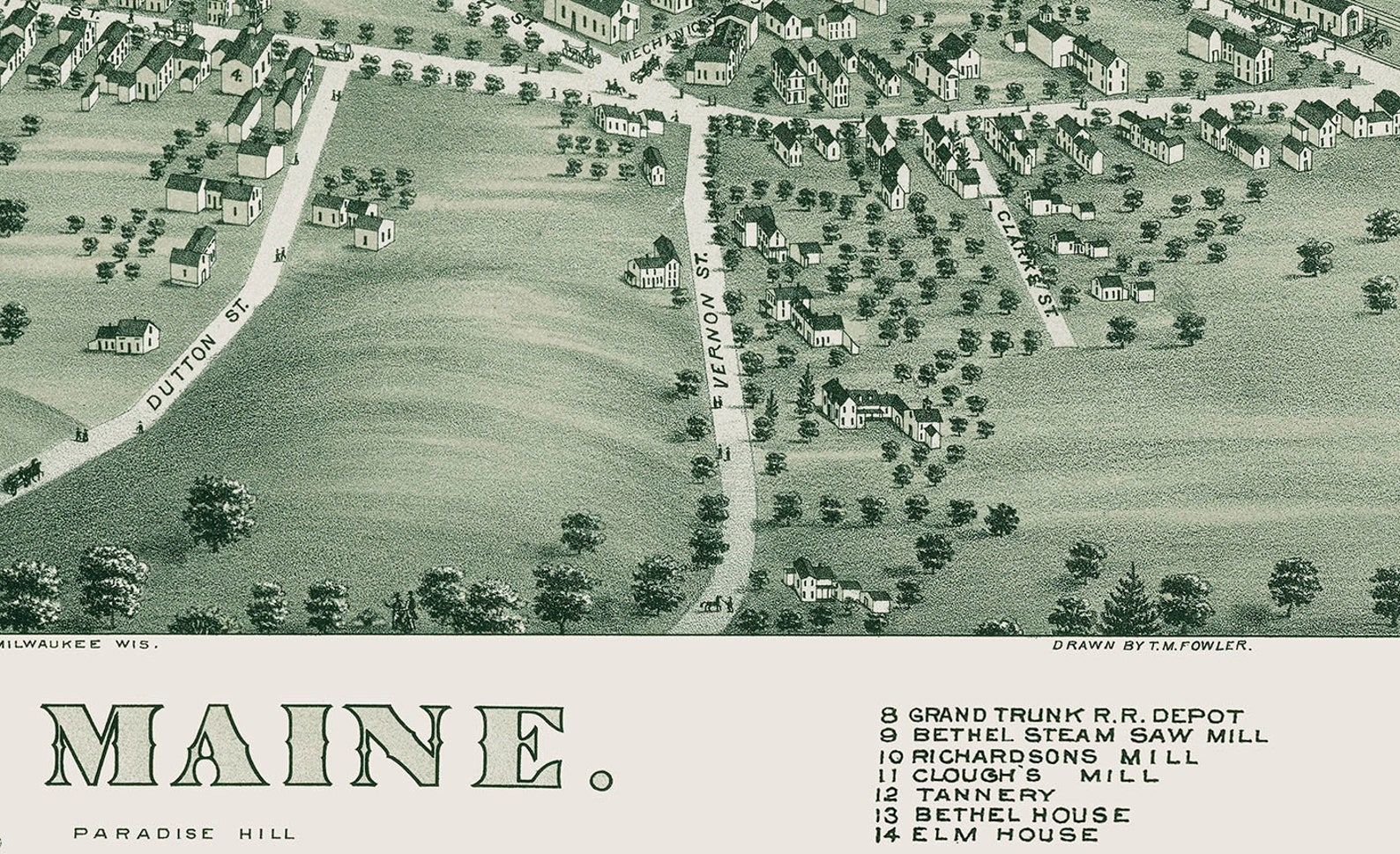 Bethel, Maine in 1878 - Bird's Eye View Map, Aerial, Panorama, Vintage ...