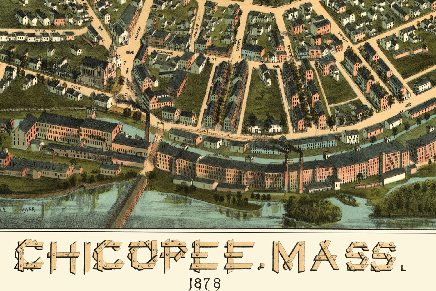 Chicopee Massachusetts in 1878 Bird's Eye View Aerial - Etsy