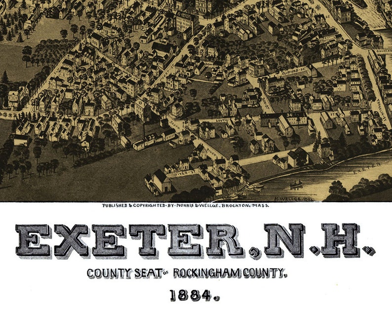 Exeter, New Hampshire in 1884 - Bird's Eye View Map, Aerial, Panorama ...