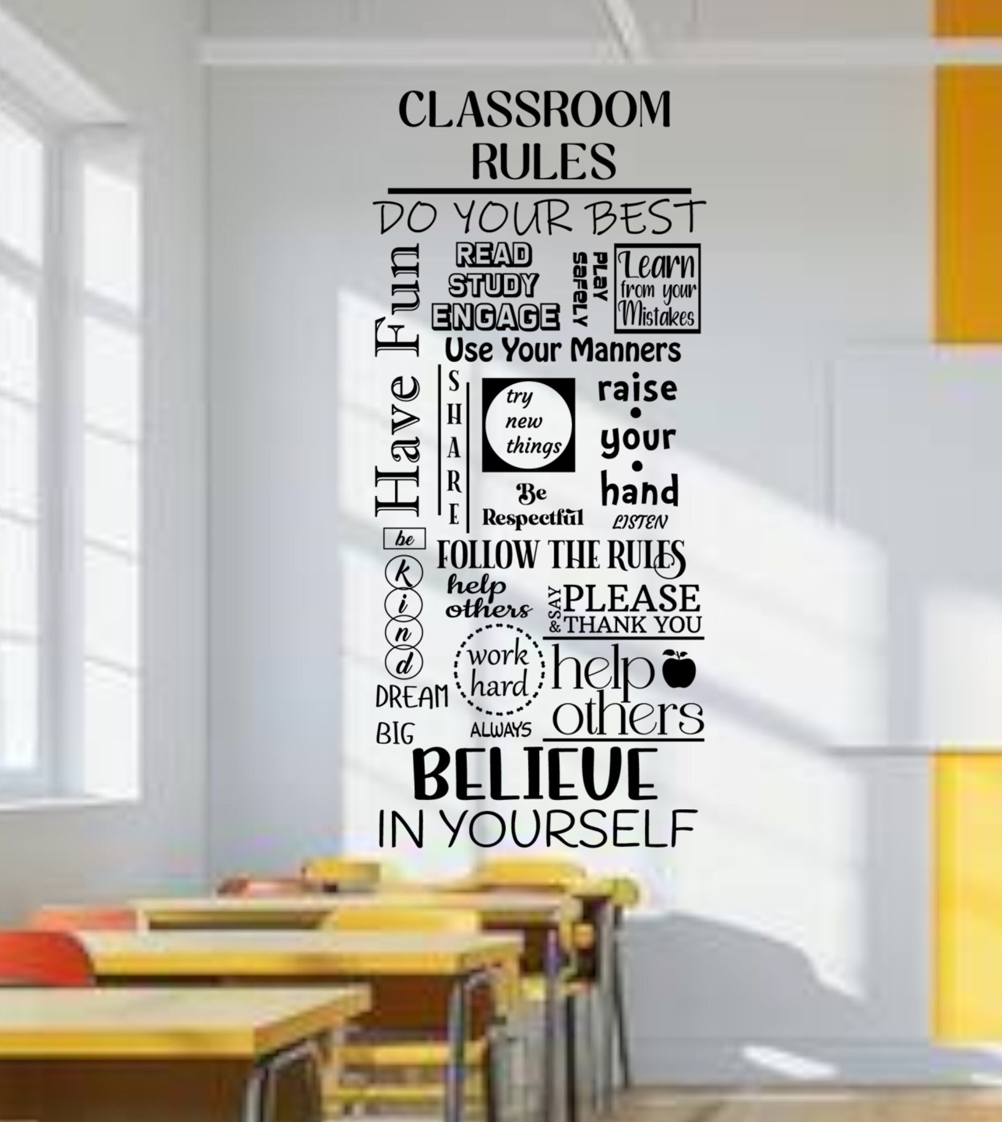 Classroom Rules Subway Sign Decal Wall Vinyl Sticker Back to School ...
