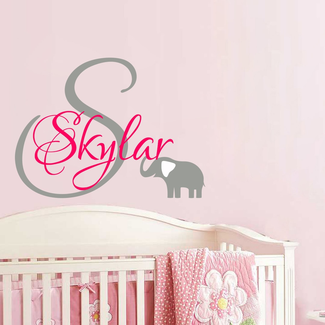 Cute Elephant Monogram Name and Initial Decal Wall Vinyl - Etsy