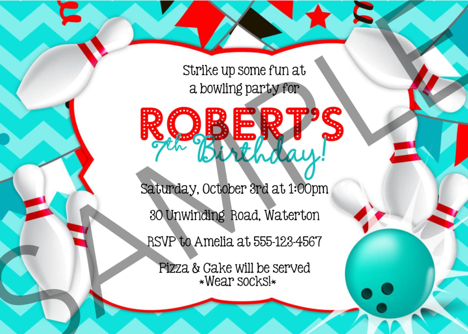 Bowling Party Invitation TEMPLATE Chevron Background Bowling | Etsy